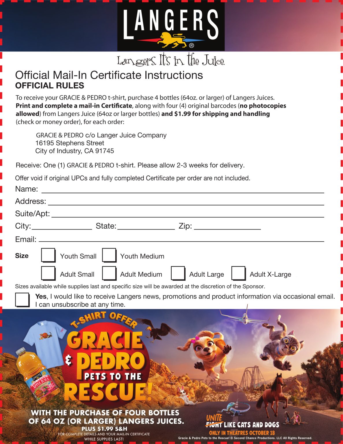 Gracie & Pedro Mail-in Certificate – Langers Juice